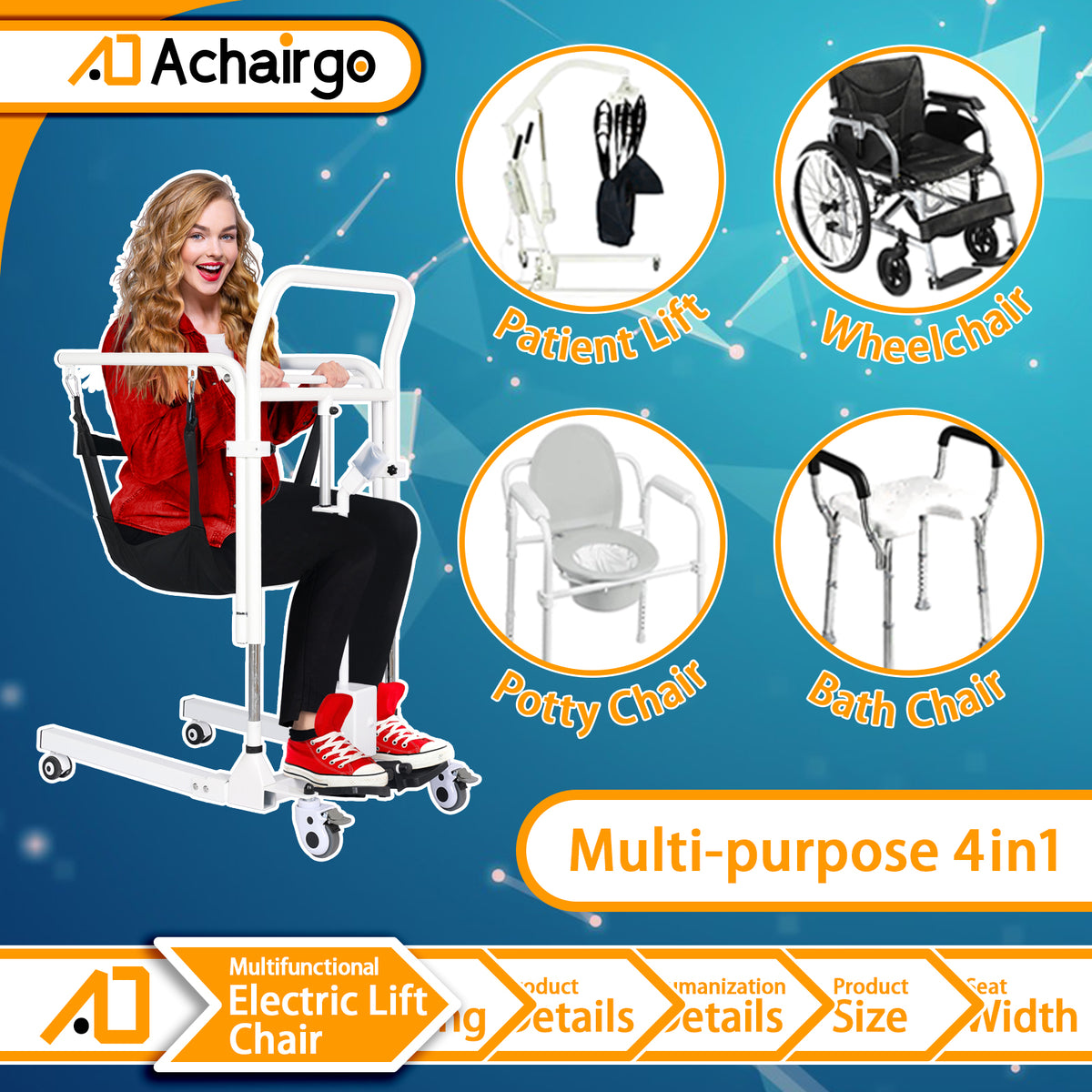 Electric Patient Lift, Portable Transfer Chair, Rechargeable Battery ...