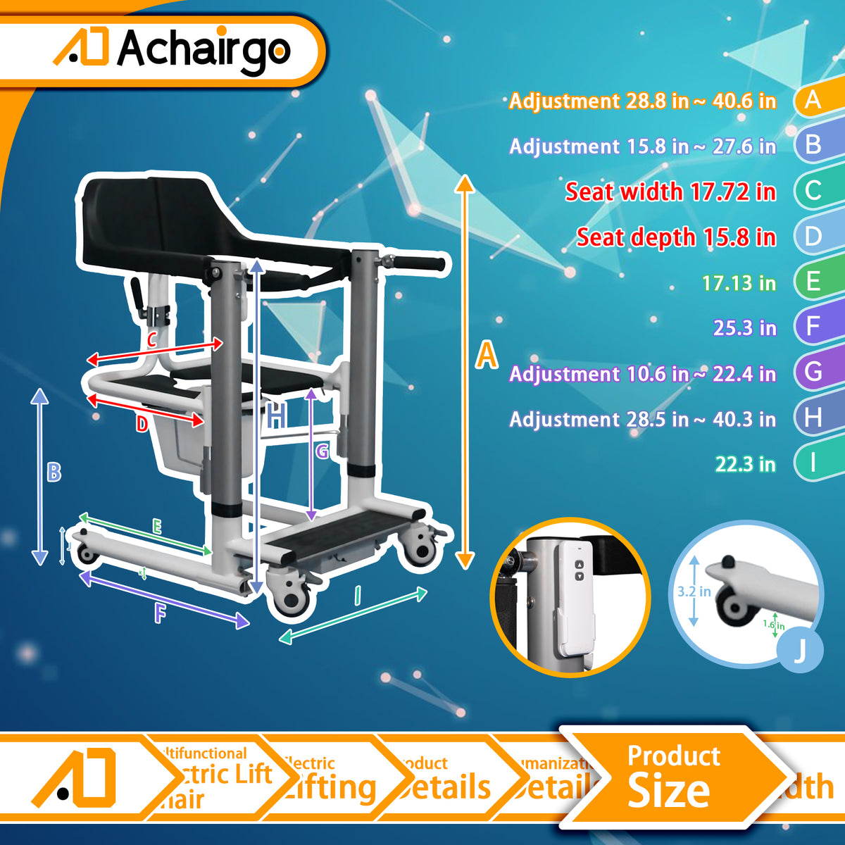 Patient Lift and Transfer Chair - Adjustable Height & Remote Controls ...