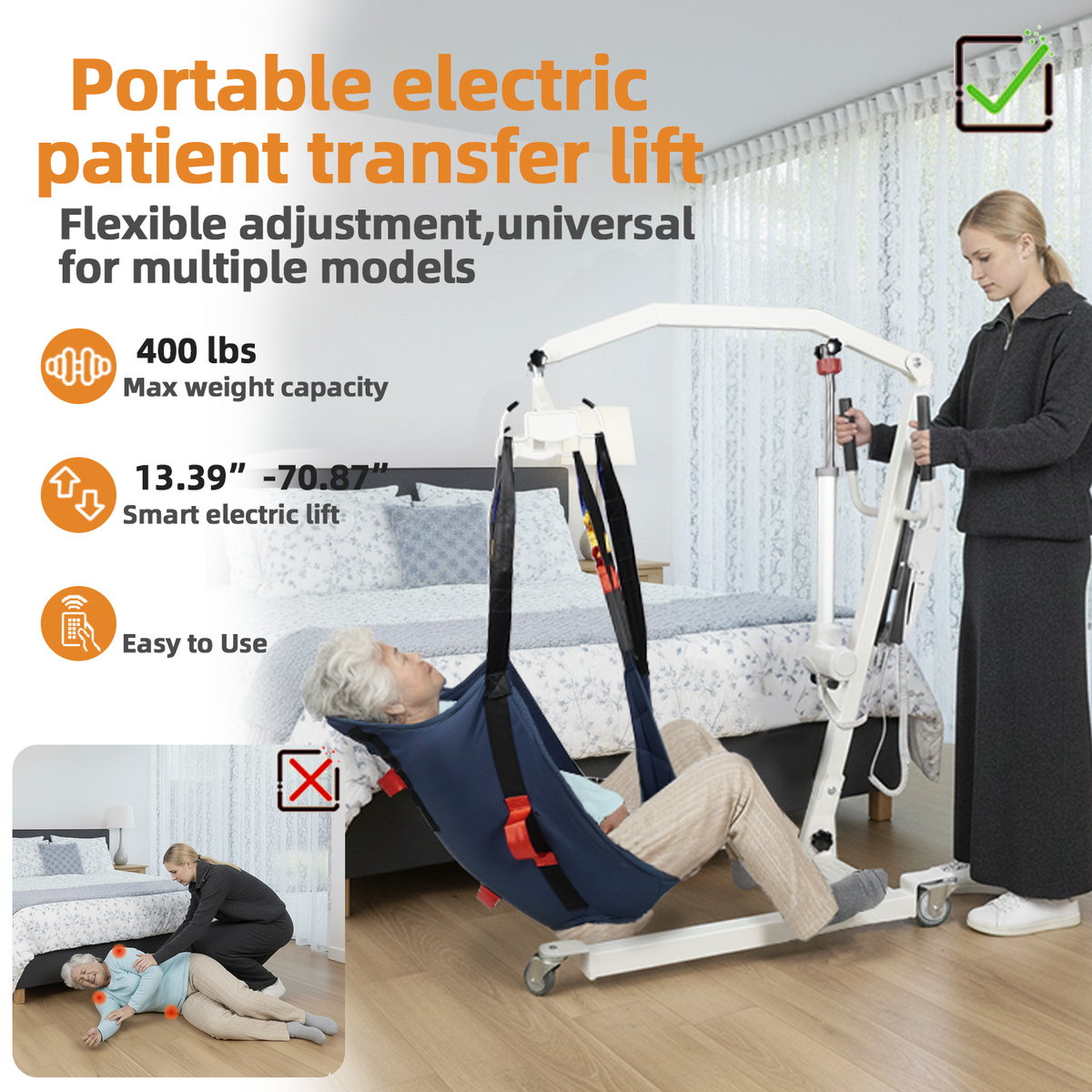 Portable Patient Lift - Compact Folding Full Body Powered Transfer Lif ...